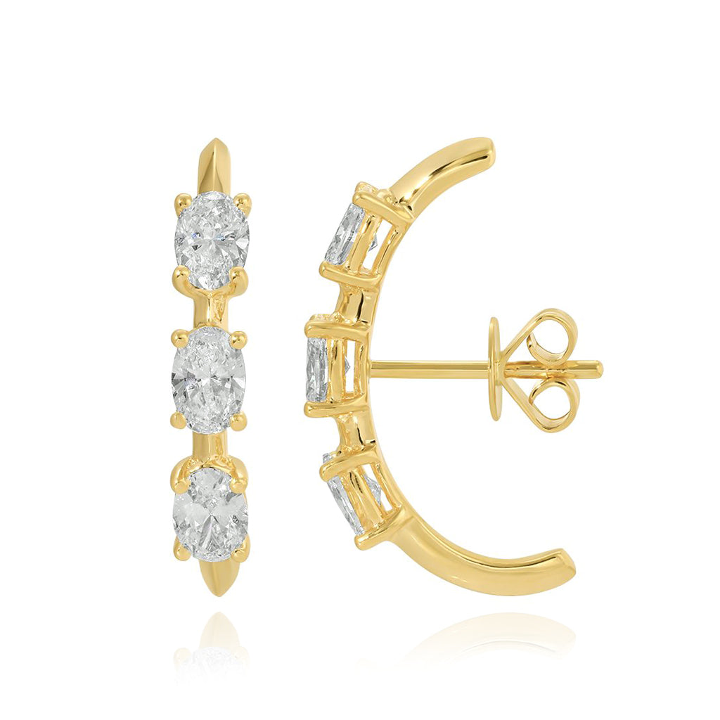 Three Oval Lab Diamonds Ultra Huggie – Alev Jewelry