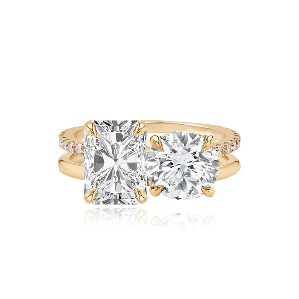 Double Diamond and Double Pave and Gold Engagement Ring – Alev Jewelry