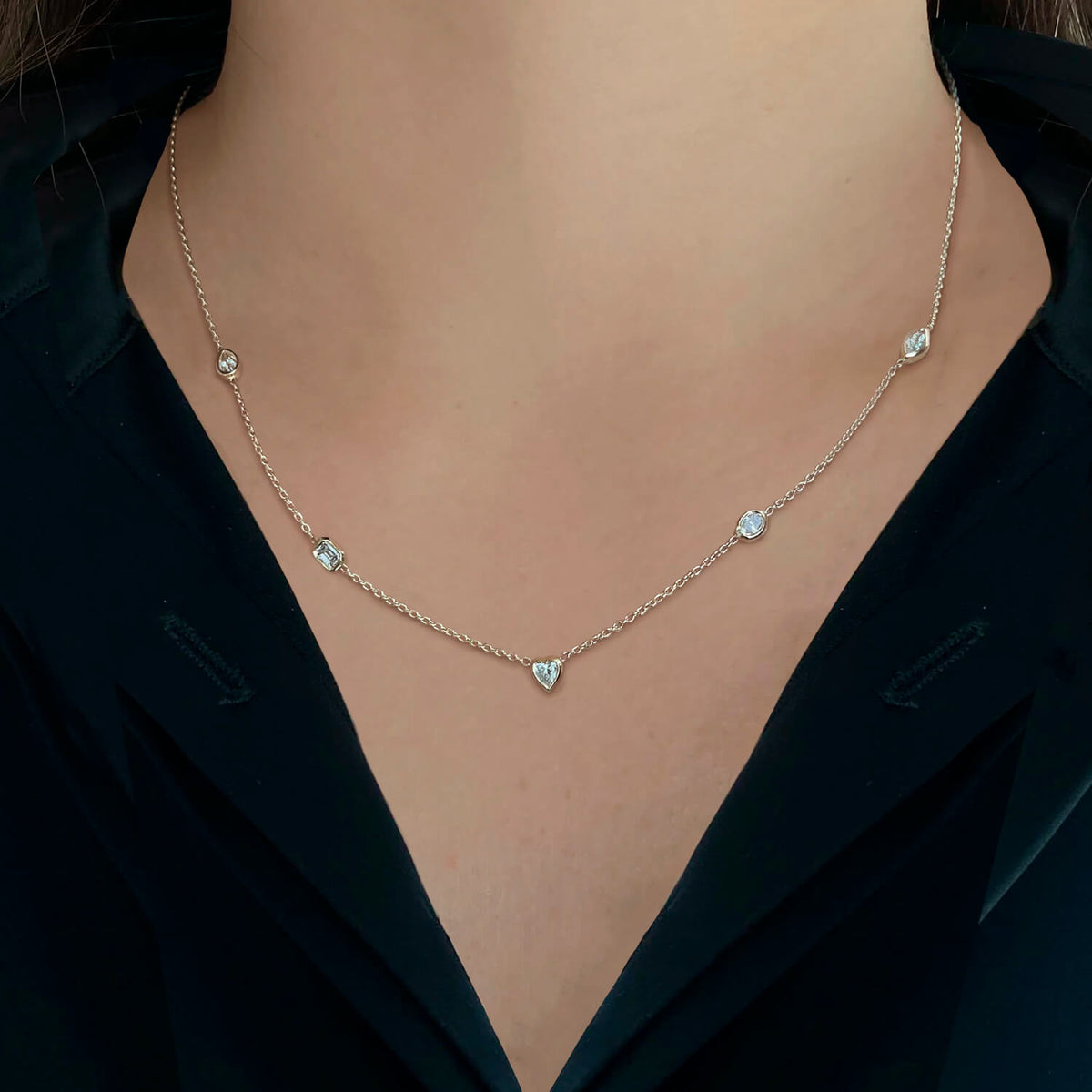Five Multi Shape Solitaire Diamond Necklace – Alev Jewelry
