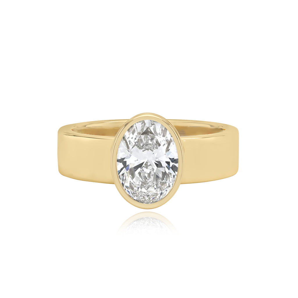 Diamond Bezel Shape Engagement Thick Gold Ring – Alev Jewelry