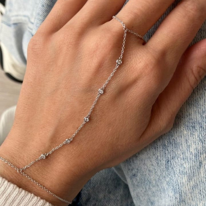 Five Round Bezel Diamond Hand Chain – Alev Jewelry