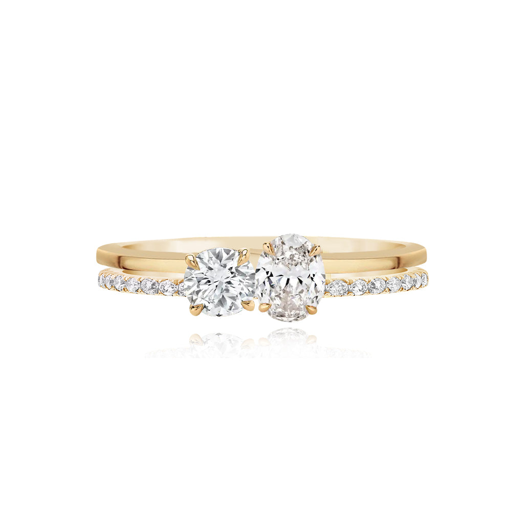 Two Band Two Diamond Pave and Gold Ring – Alev Jewelry