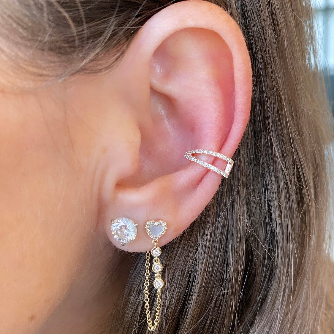 Pave Outline Stone Heart Chain Earrings – Alev Jewelry