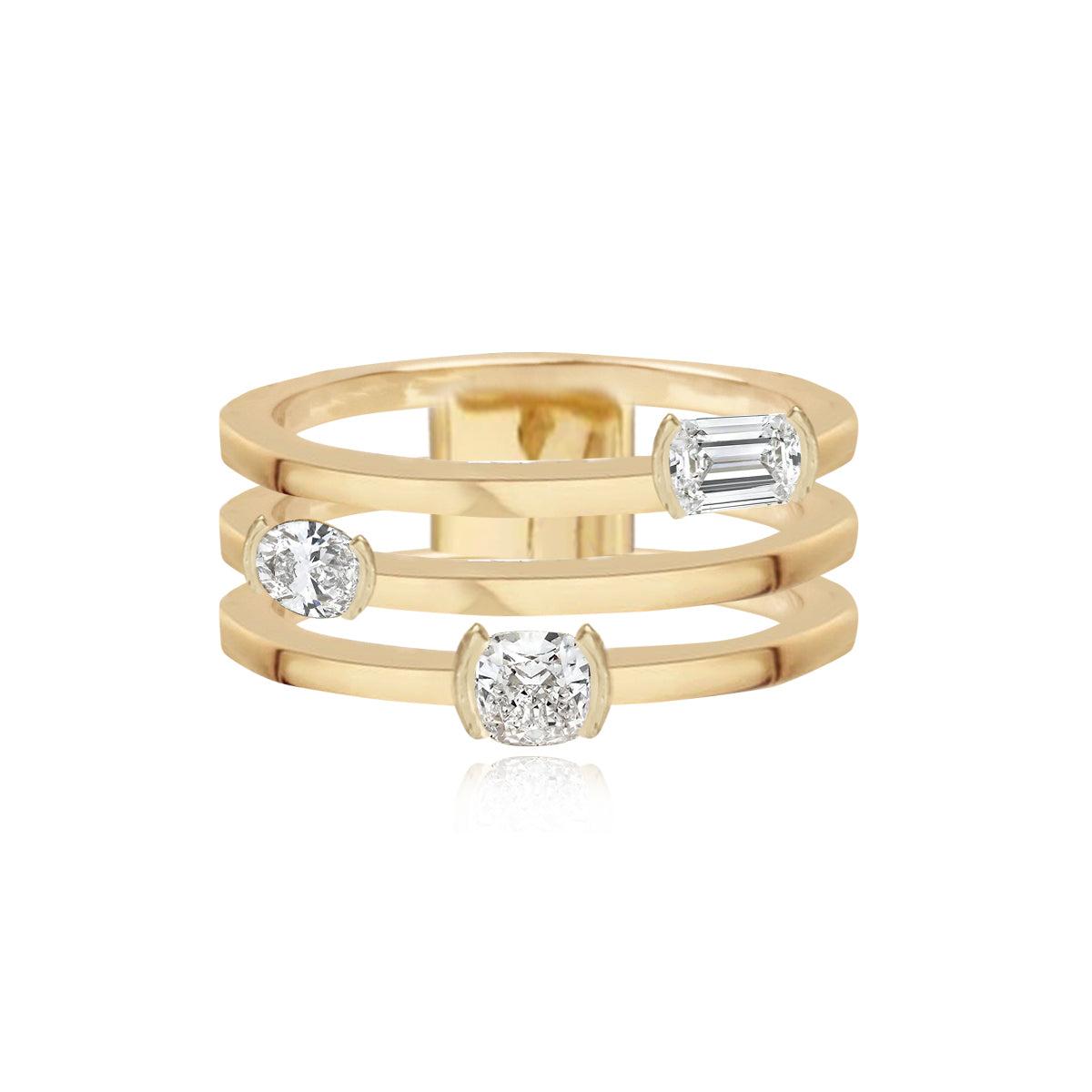 Three Row Solitaire Diamond Ring – Alev Jewelry